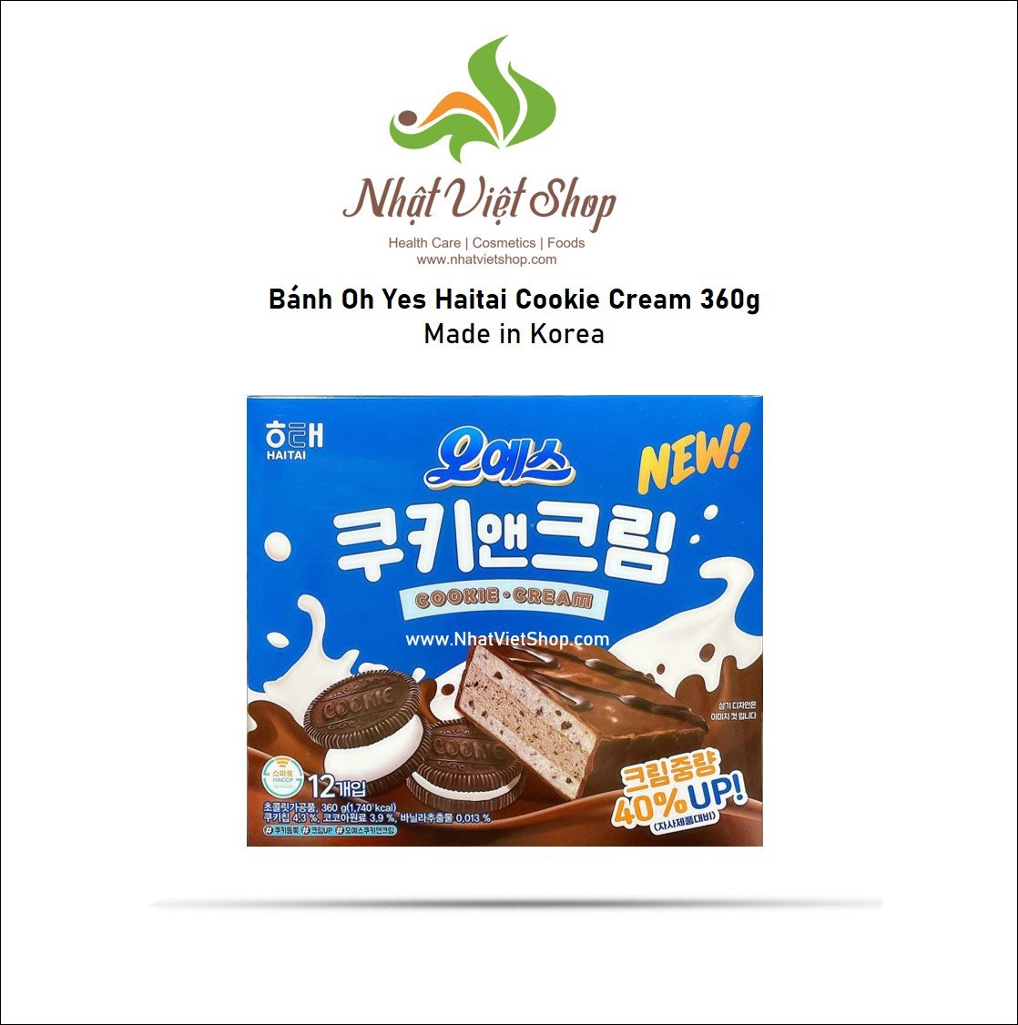 Bánh Oh Yes Haitai Cookie Cream 360g (12 bánh)