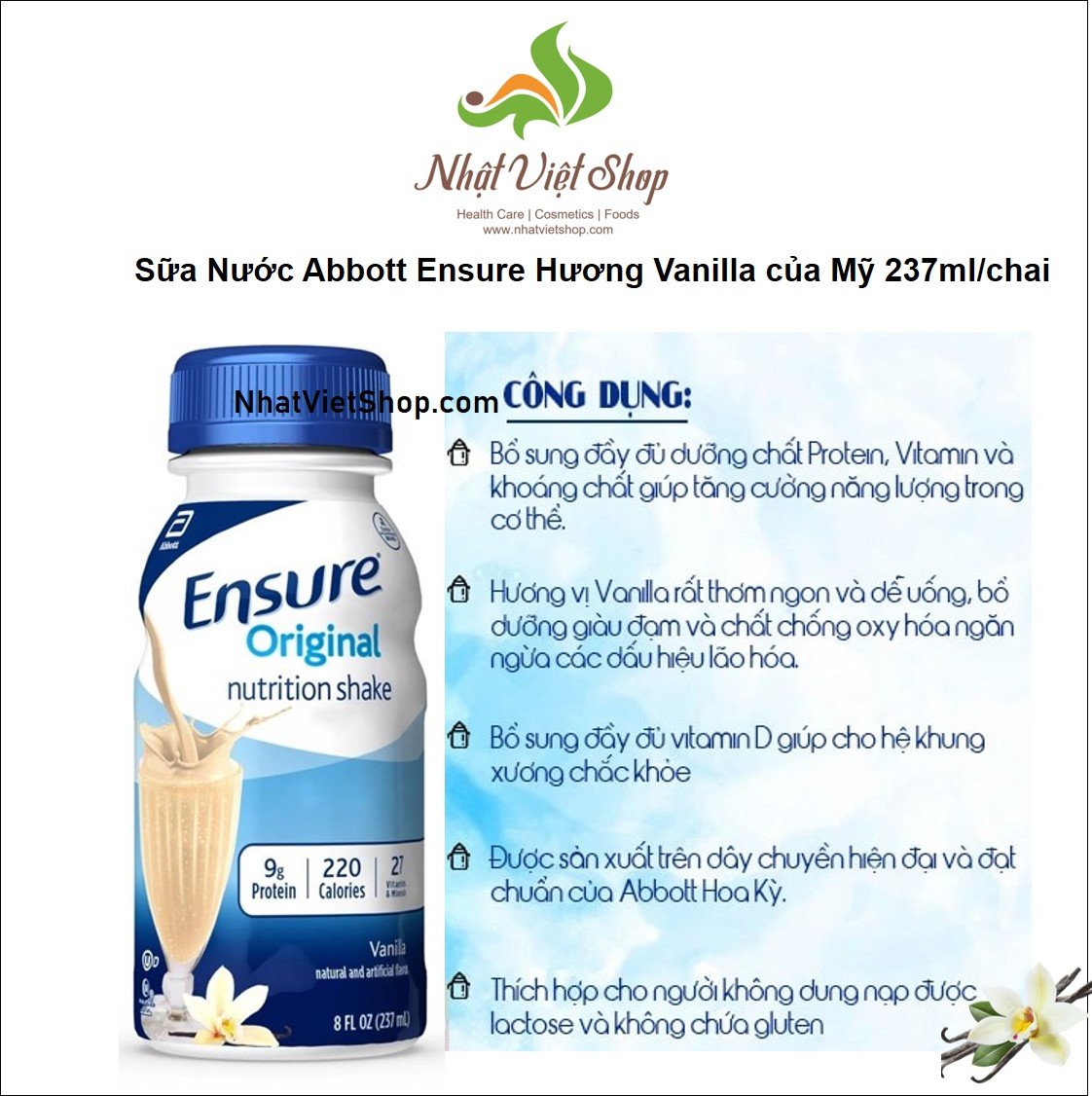 Sữa Nước Abbott Ensure Hương Vanilla của Mỹ 237ml/chai
