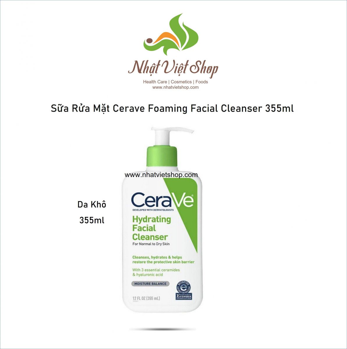 SRM Cerave Hydrating Facial Cleanser 355ml (Xanh lá - Da khô)
